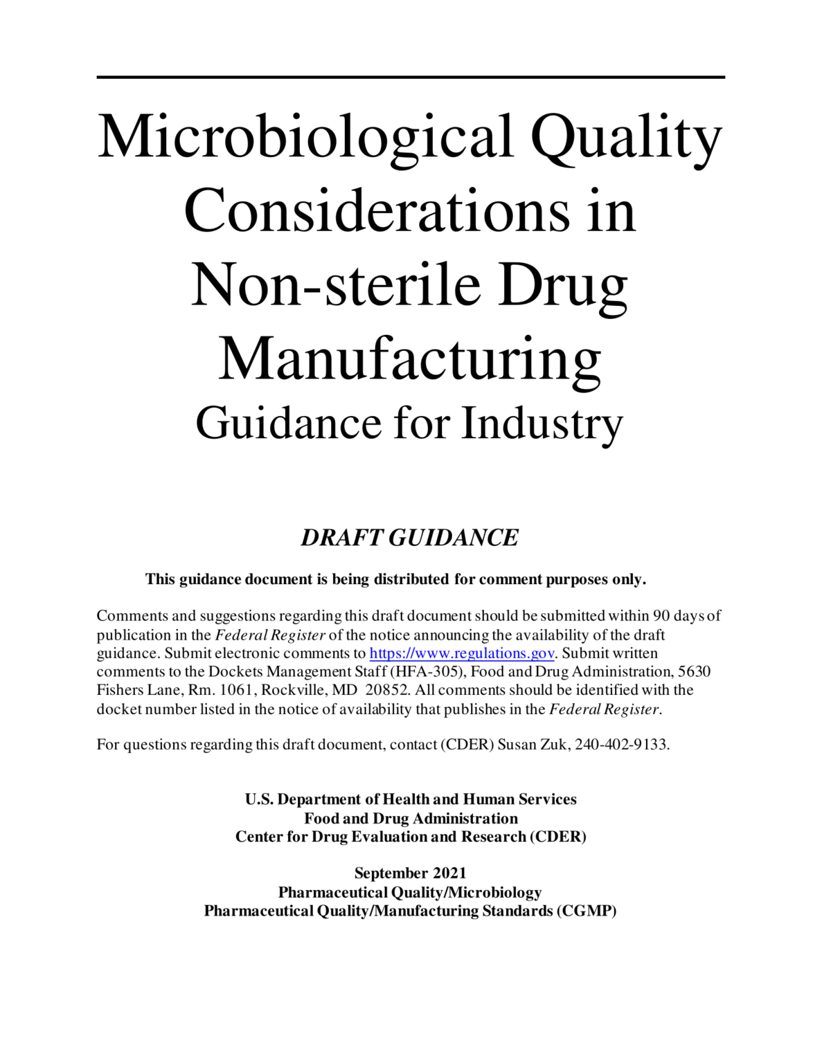 FDA : Microbiological Quality Considerations in Non-sterile Drug ...